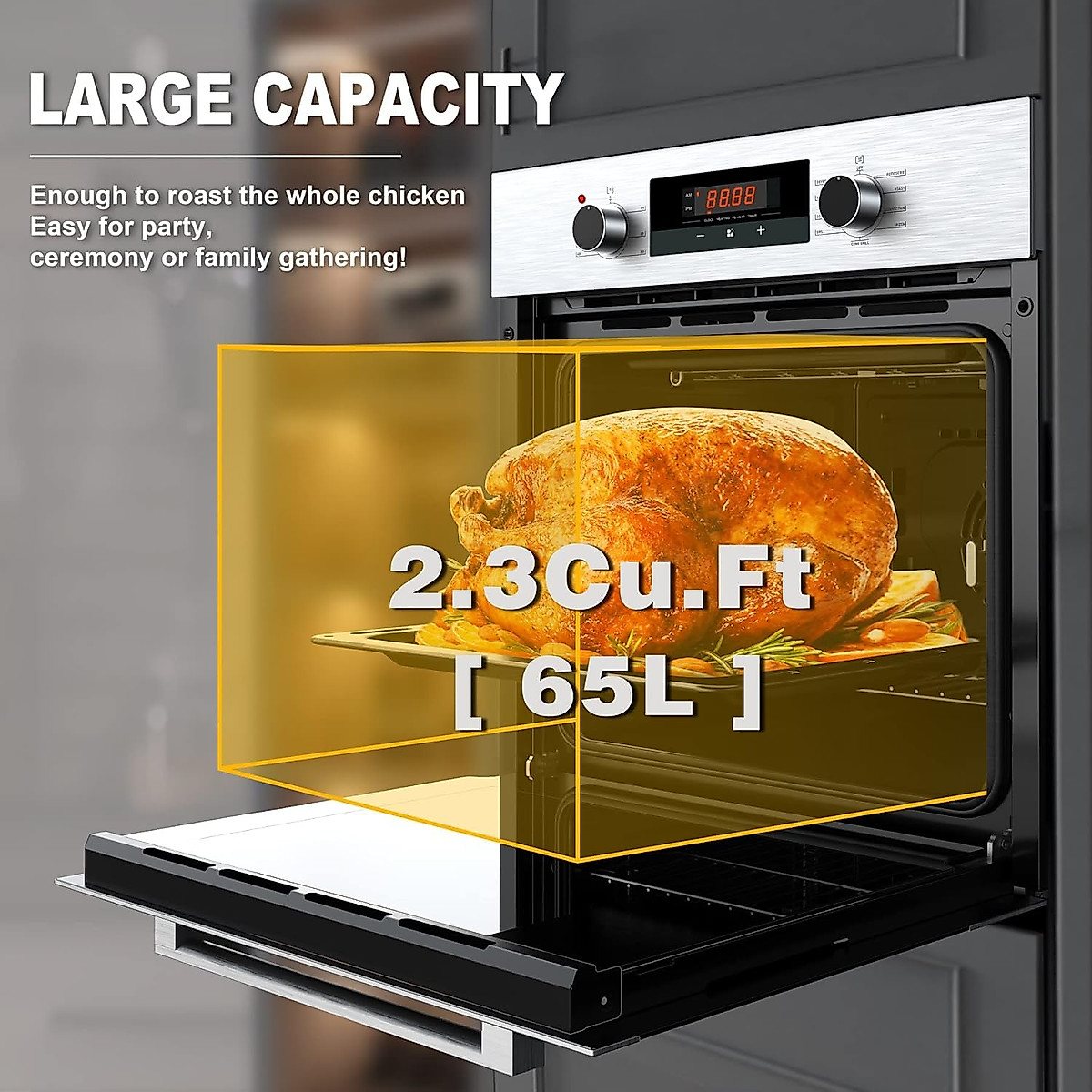 24" Single Wall Oven, 2.3 Cu.ft. Built-in Electric Wall Oven 9 Cooking Functions, Convection Wall Oven with Sensitive Touch Control, Timer, Stainless Steel Finish, For Kitchen, ETL Certified