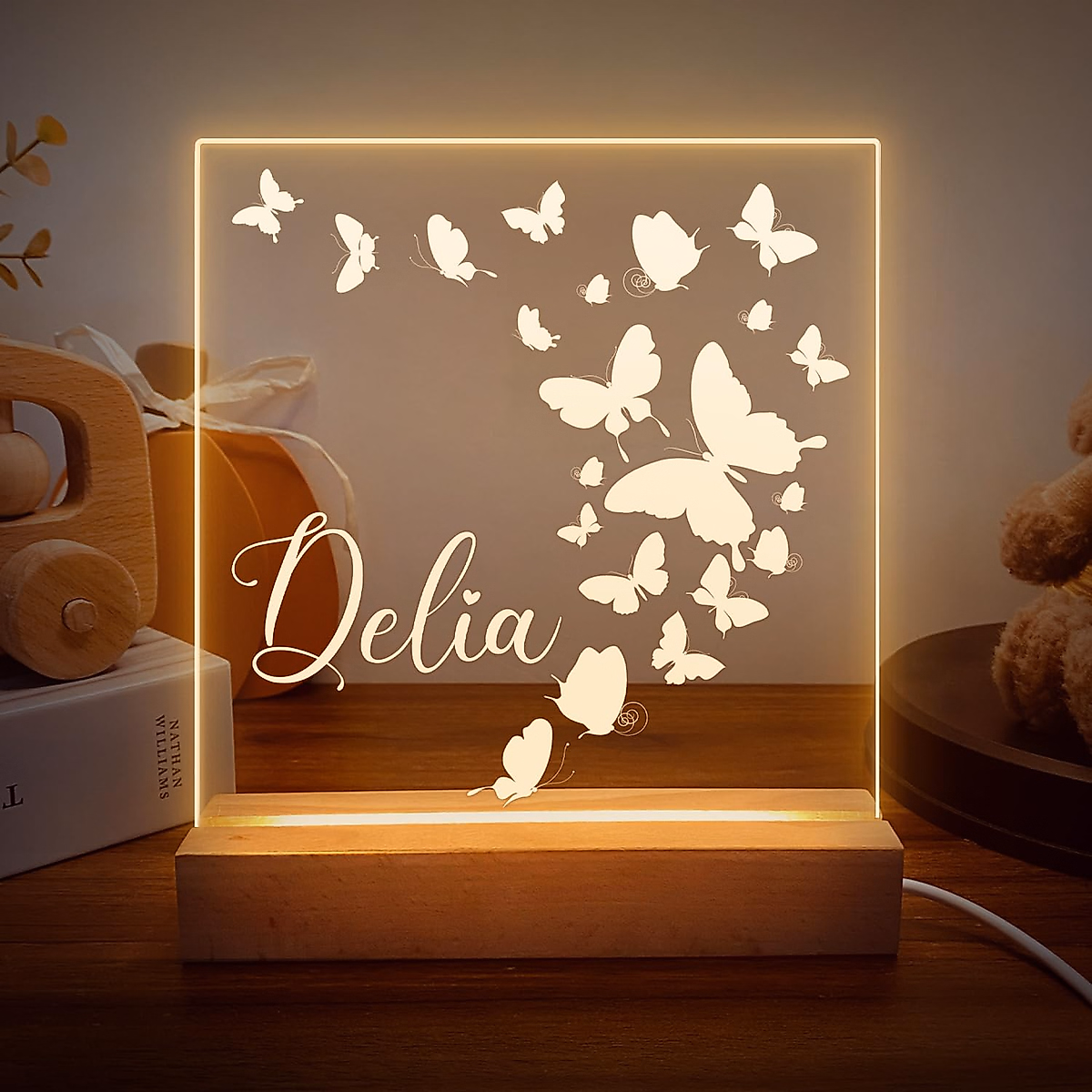 Wucidici Personalized Name Night Light with Butterfly, Custom Name Led Lamp for Baby Kids, Brighter Made Customized Night Light Gift for Girl Boys