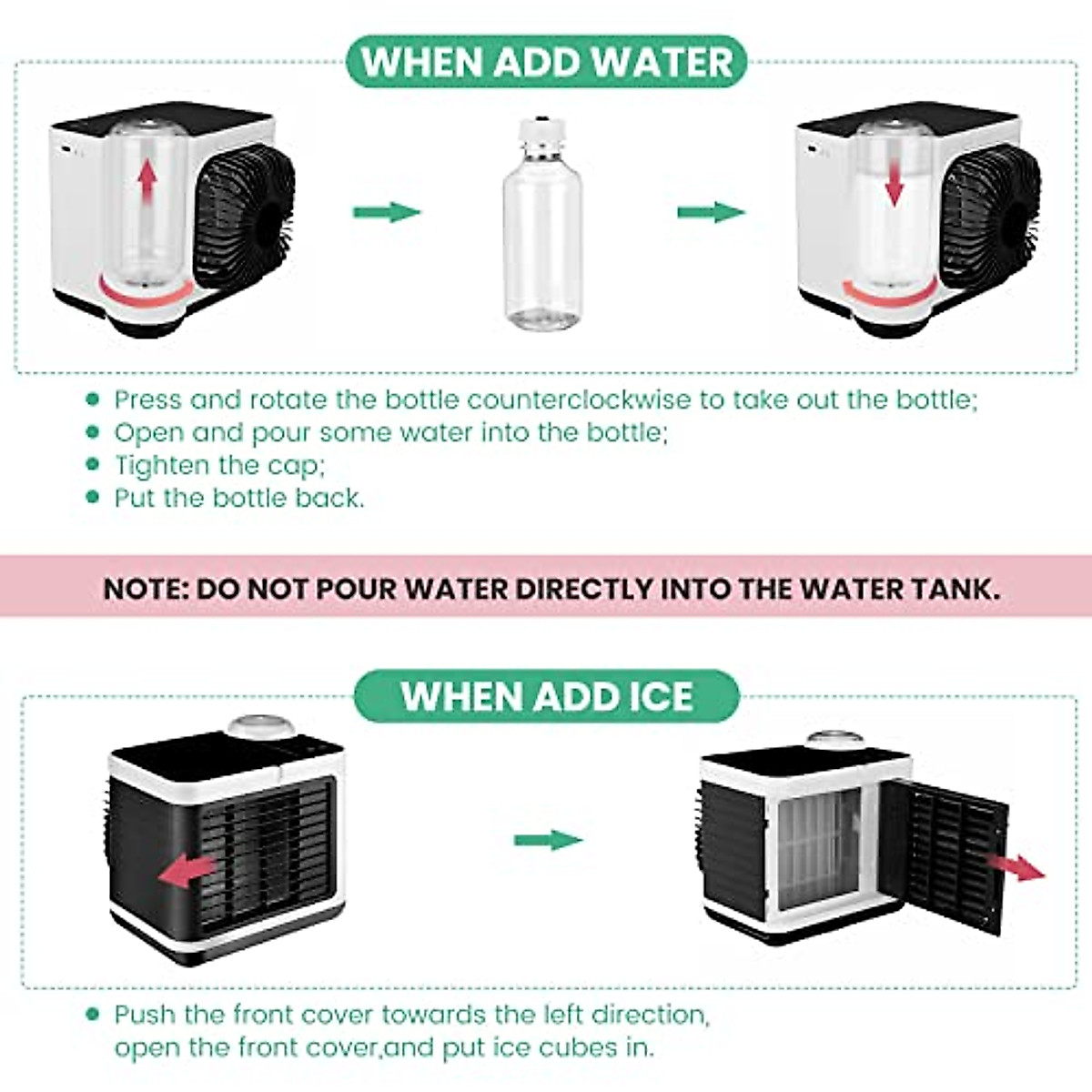 Portable Air Cooler Fan, Rechargeable Personal Mini Air Conditioner with 3 Wind Speeds,Evaporative Portable Desk Cooler Fan for Bedroom, Office, Dorm, Car, Camping Tent