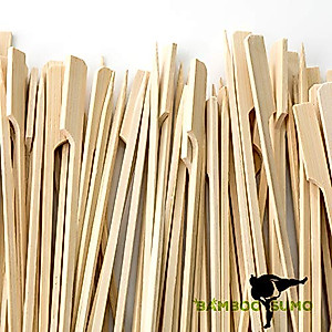 BAMBOOSUMO 10" Bamboo Shish Kabob skewers for Grilling | Extra Long | Flat Wood Skewer Shape w/Flag Paddle Handle