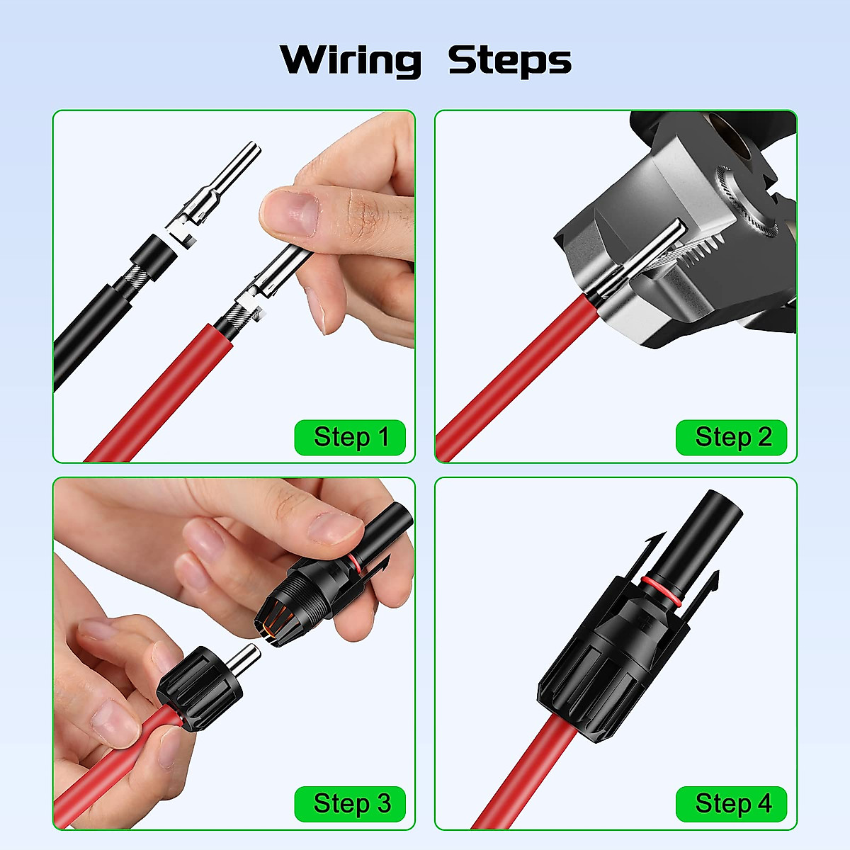 Bateria Power 20FT 10AWG(6mm²) Solar Panel Extension Cable, with Female and Male Connectors and Extra Free Spanners, Solar Panel Adaptor Kit Tool(20FT Red + 20FT Black)