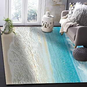 Gsypo Summer Indoor Modern Contemporary Area Rug, Tropical Ocean Beach Sea Water Ultra Soft Non-Shedding Carpet Floor Mats Stain Resistant Living Room Bedroom Area Rugs Washable 5'x8'