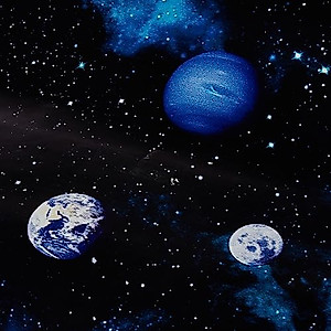 Arthouse Kids Cosmos Space Planets Charcoal Gray Wallpaper - Twinkling Stars on a Midnight Background with Green Accents - Amazing 3D Effect - Ideal for Teenager Bedroom - 668100