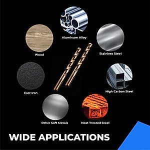 amoolo 3/8" Cobalt Drill Bit(5Pcs), M35 HSS Metal Drill Bit Set for Hard Metal, Stainless Steel, Cast Iron