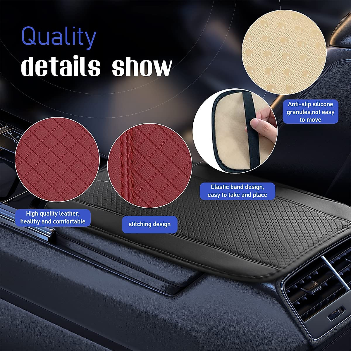 Ziciner Leather Car Center Console Armrest Pad, PU Waterproof Auto Seat Box Cover Protector, Hand Rest Cushion Protection Pad, Vehicles Interior Accessories Universal for Car,SUV (Wine Red)
