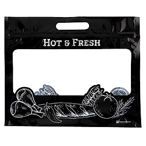 Restaurantware Hot Bag For Food Delivery Bag Tek 12.7 x 5.7 x 10.4 Inch Plastic Food Delivery Bags - Clear Window Built-In Handles 100 Black Delivery Bags For Hot Food Zipper For Rotisserie Chicken