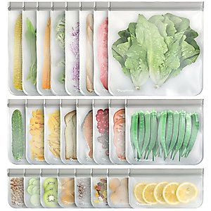 24 Reusable Food Storage Bags, Freezer Bags with Pack BPA FREE (8 Reusable Gallon Bags+8 Leakproof Reusable Sandwich Bags+8 Food Grade Snack Bags) EXTRA THICK Reusbale Lunch Bag for Salad Fruit