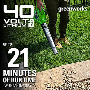 Greenworks 40V (185 MPH) Brushless Cordless Blower/Vacuum, 4.0Ah Battery and Charger Included 24322 with 40V Hedge Trimmer