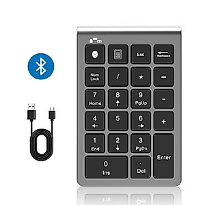 Bluetooth Number Pad Wireless & Wired 10 Key USB Keypad Two in One, Rechargeable Numpad for Laptops, Desktop, Computers Accessories Compatible with MacBook iPads ChromeBook EliteBook Notebook etc.
