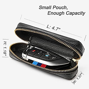 ZVE Detachable Leather Zipper Small Purse Pouch Bag Carrying Coins Keys for Women Men - Black