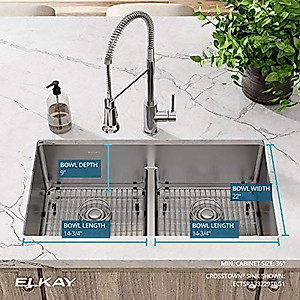 Elkay Crosstown ECTSRA33229TBG1 Equal Double Bowl Dual Mount Stainless Steel Kitchen Sink Kit with Aqua Divide