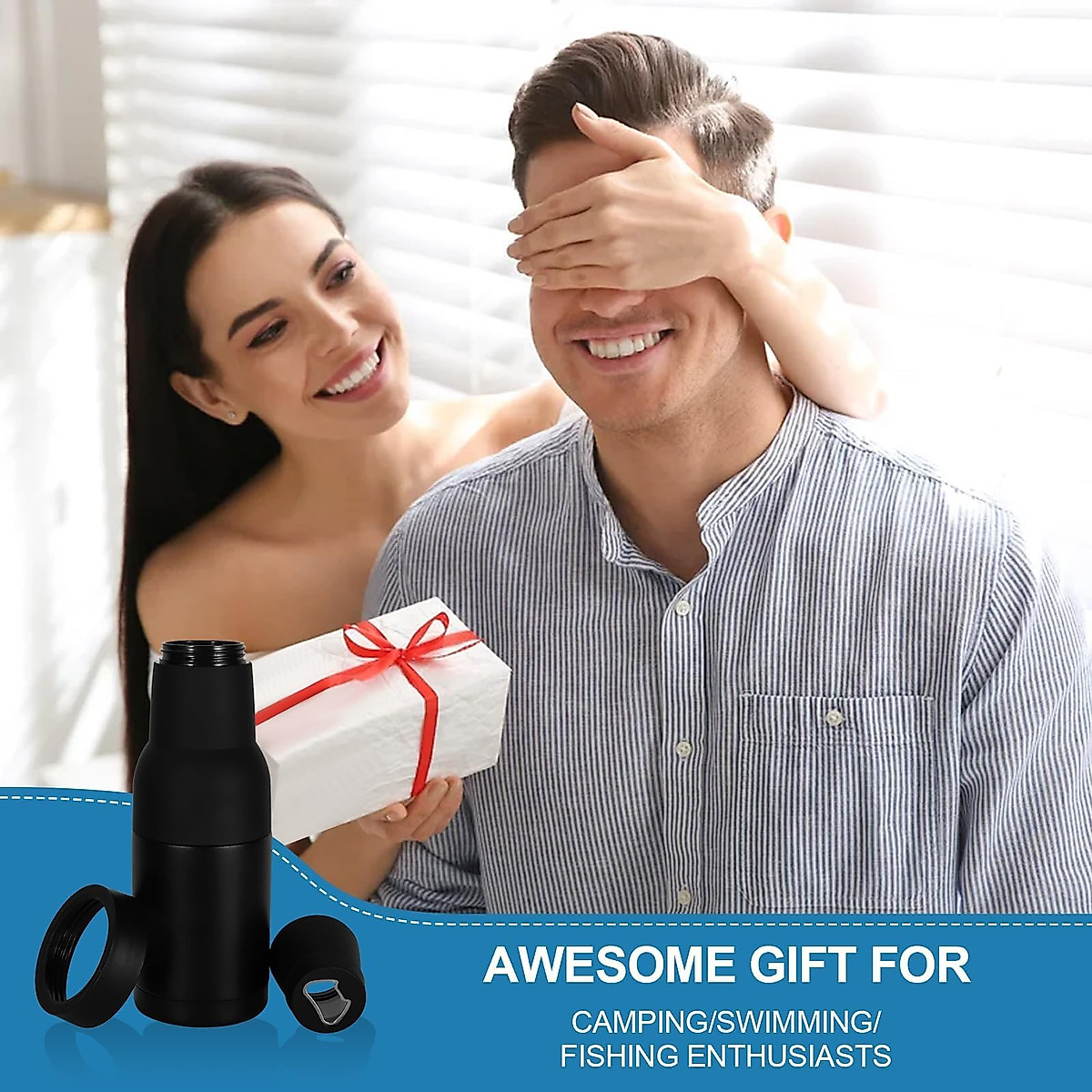 12Oz - Hgkeke Frosty Beer Holder Double Walled Stainless Steel Beer Bottle Insulator Holder Slim Can Cooler and Beer Bottle with Beer Opener Vacuum Insulated - Nice Gift for Men - Midnight Black