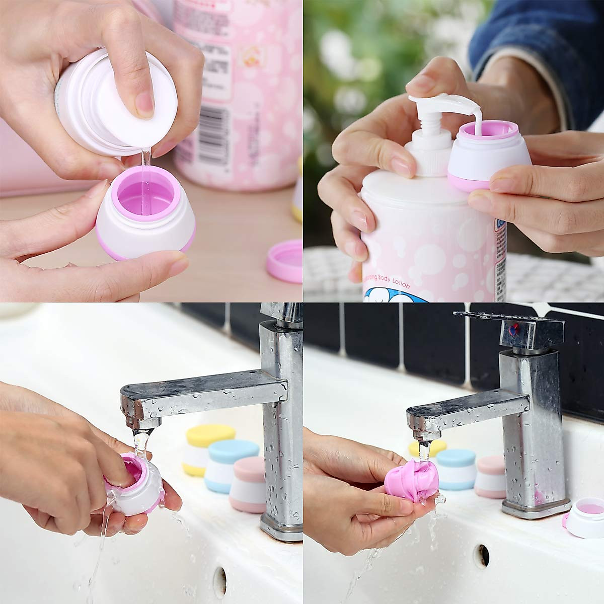 AOUTACC 5 Pack Travel Containers, TSA Approved 20ml Leakproof Silicone Cream Jars Squeezable Portable Soft Travel Bottles for Shampoo Conditioner Lotion Face Hand Body Cream Toiletries