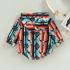 Baby Boy Girl Hoodie Sweatshirt Romper Cow Print Long Sleeve Oversized Bodysuit Tops Western Cowboy Fall Winter Outfit (Brown Blue, 12-18 Months)