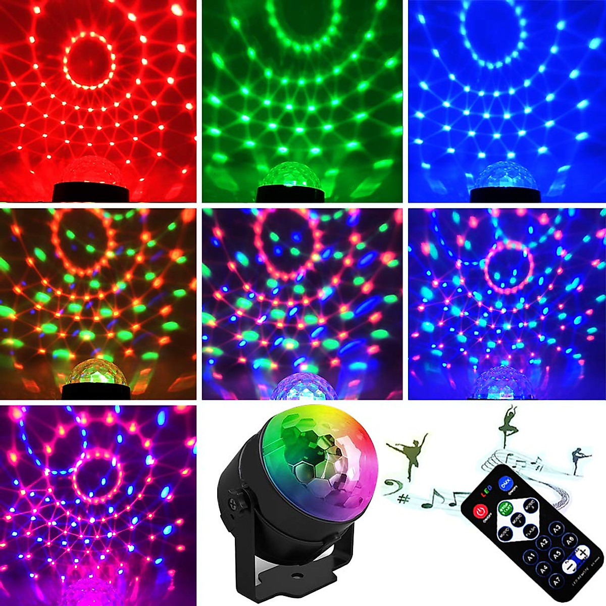 Disco Ball DJ Party Lights, Sound Activated Disco Lights with Remote Control 7 Colors RGB Projection Effects for Party Holiday KTV Bar Wedding Christmas Karaoke DJ Club