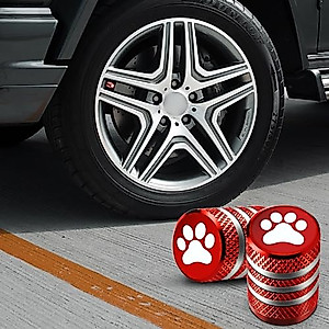 Crynod 5 PCS Car Valve Cap, 0.43" x 0.62" Cute Dog Paw Alloy Tubeless Screw-on Valve Cover, Suitable for Most Models (Red)
