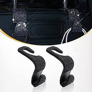 QODOLSI 2 PCS Bling Car Back Seat Headrest Hook, Crystal Back Seat Hanger Storage Organizer, Car Purse Bag Holder, Bling Rhinestone Car Interior Accessories for Women and Men (Black)