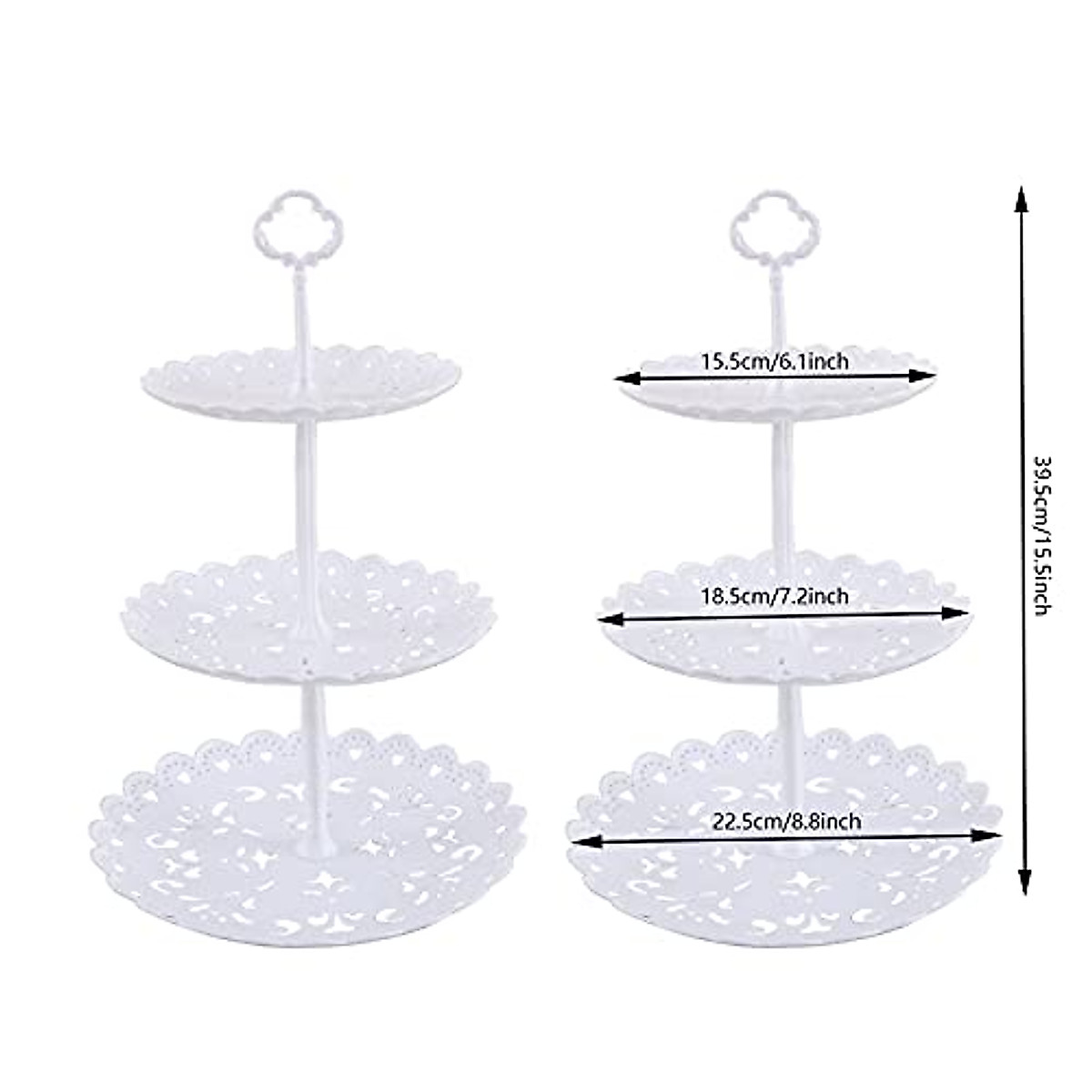 Alysontech 2pcs 3-Tier Plastic Round Cupcake Stand Dessert Plates Mini Cakes Fruit Candy Display Tower White for Kids Birthday Tea Party Baby Shower Serving Tray Big (Round US Stock)