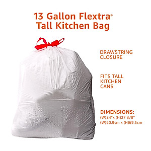 Amazon Basics Flextra Tall Kitchen Drawstring Trash Bags, Fresh Scent, 13 Gallon, 120 Count
