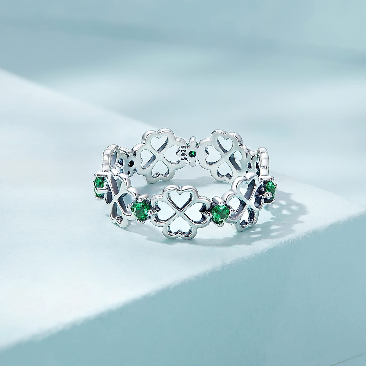 Teleye Four-leaf Clover Ring 925 Sterling Silver Ring for Women (7)