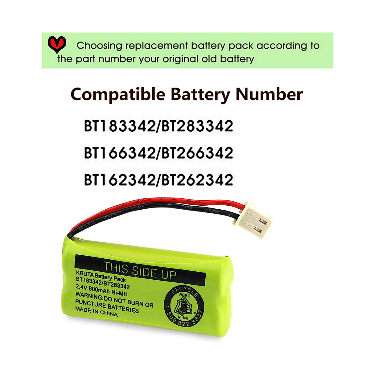 Kruta BT183342 BT283342 BT166342 BT266342 BT162342 BT262342 Battery Compatible with VTech CS6114 CS6419 CS6719 AT&T EL52300 CL80112 VTech CS6719-2 Cordless Handsets (Pack of 3)
