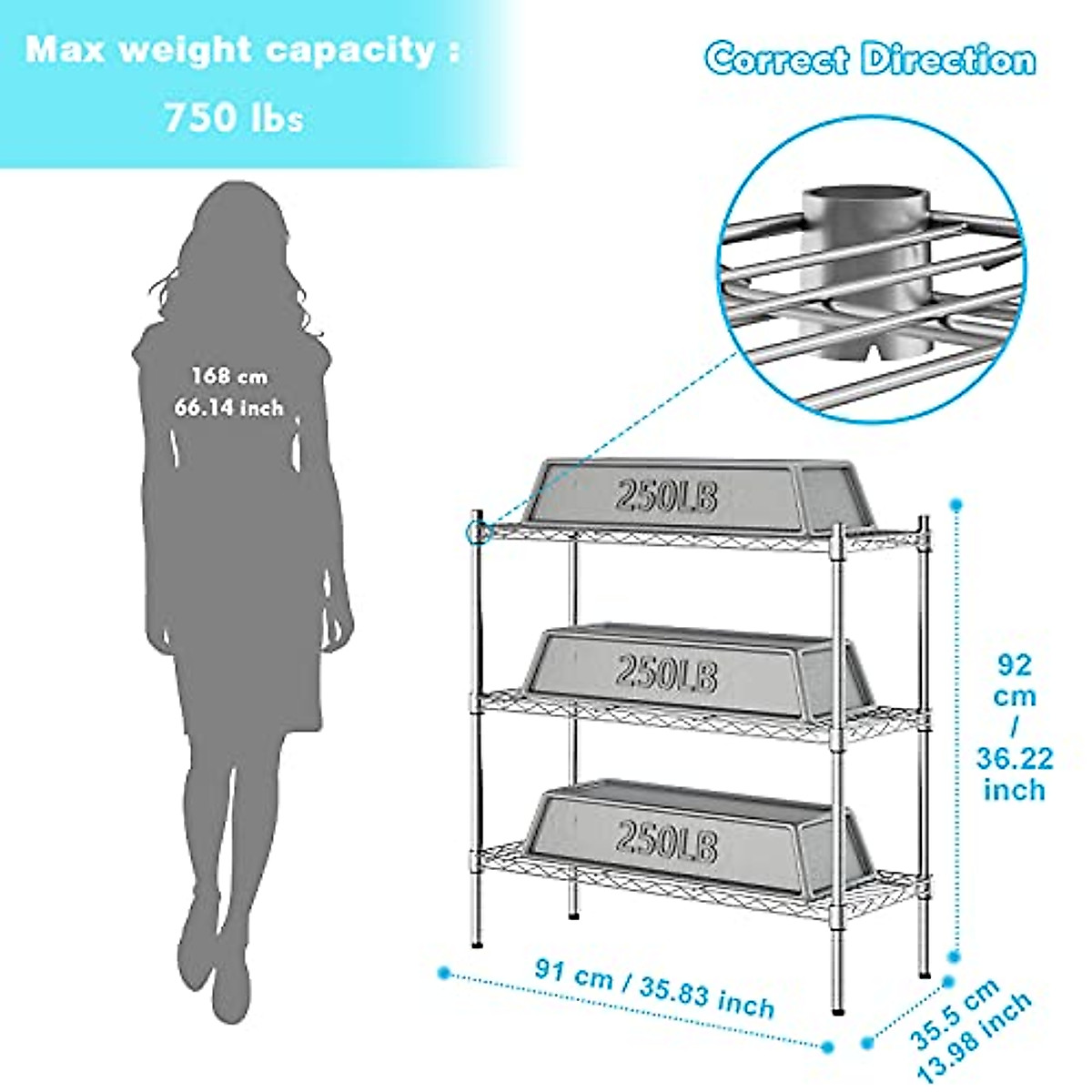 Auslar 3-Shelf Storage Wire Shelves Heavy Duty 3 Tiers Standing Shelving Units Adjustable Metal Organizer Wire Rack, Chrome