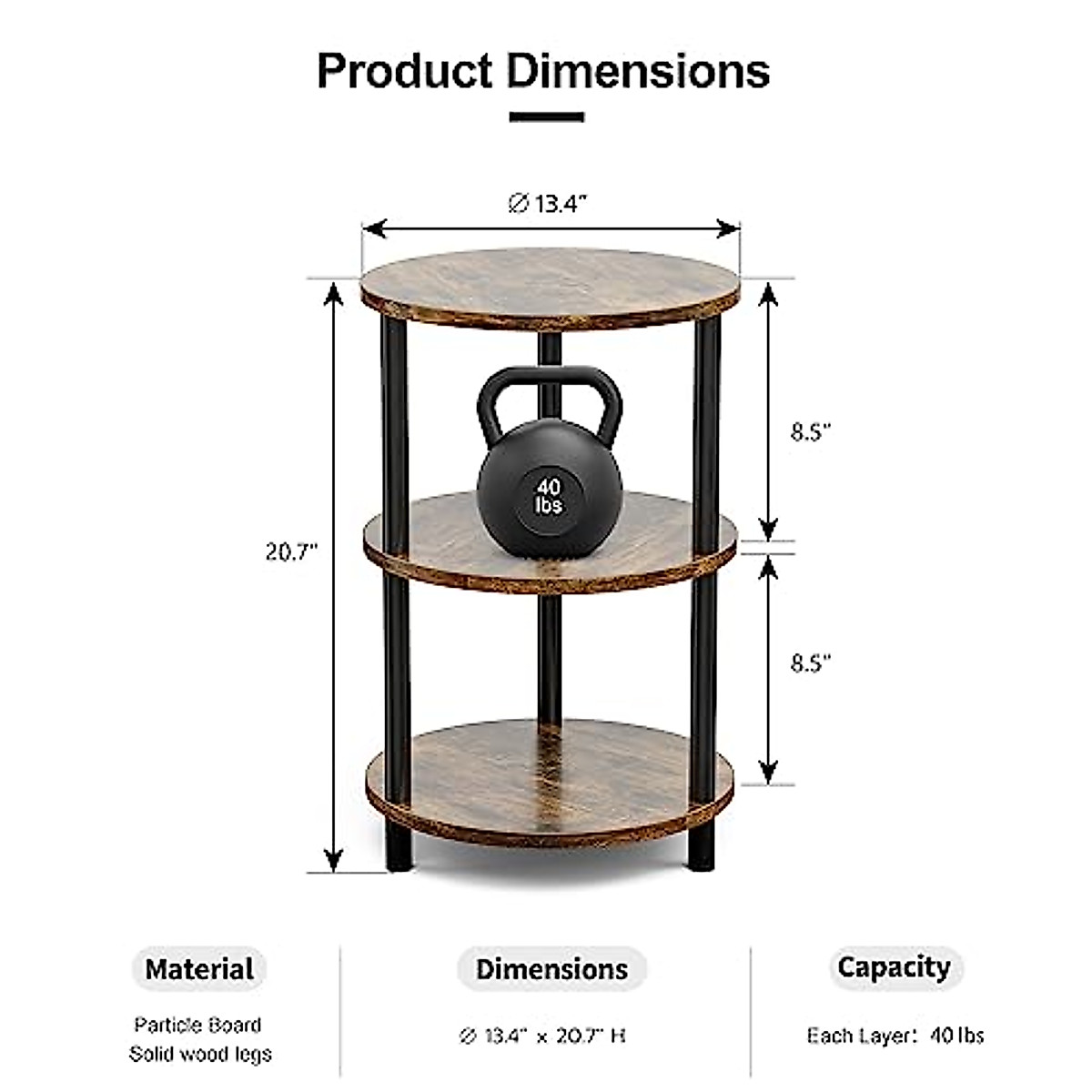 Frylr Round Side Table Set of 2,Sofa Couch Table with Storage Shelf, 2 Tiers End Tables Accent Tables for Small Spaces,Night Stands for Bedrooms-Rustic Brown