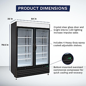 Kratos Commercial Display Refrigerator- Swing Glass 2 Door Merchandiser- 54" W 48 cu ft (69K-720)