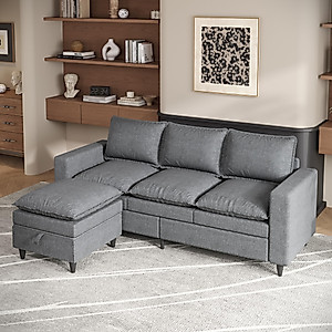 Convertible Sectional Sofa Couch for Living Room, L-Shaped Comfy Cloud Sofa, Removable Storage Ottoman, Small Sofa for Apartment/Living Room (Dark Grey)
