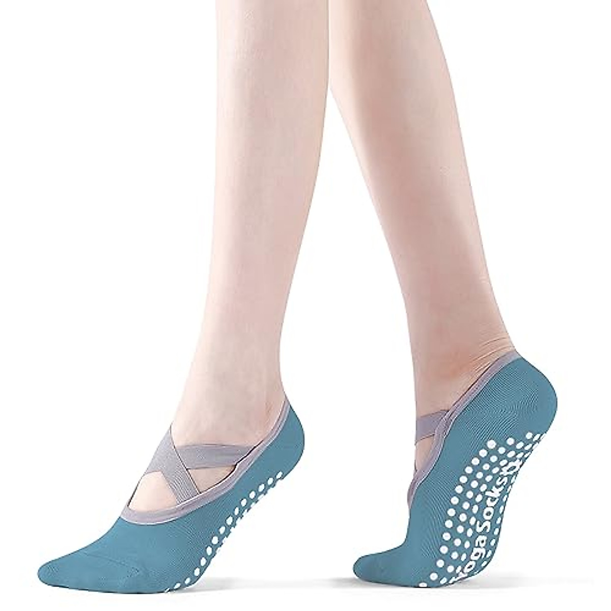 Minmex Yoga Socks for Women-1 Pairs Thin Non Slip Grip Socks with Straps for Pilates,Ballet, Dance, Barefoot Workout Blue