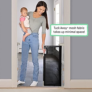Summer Infant Tuck Away Retractable Extra Wide Gate, Fits Openings Up to 56” Wide, Black and Gray Gate for Doorways and Hallways, 30” Tall Mesh Baby and Pet Gate