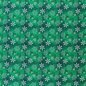 Mook Fabrics Cotton 2024 Christmas Snowflakes, Green Cut by The Yard