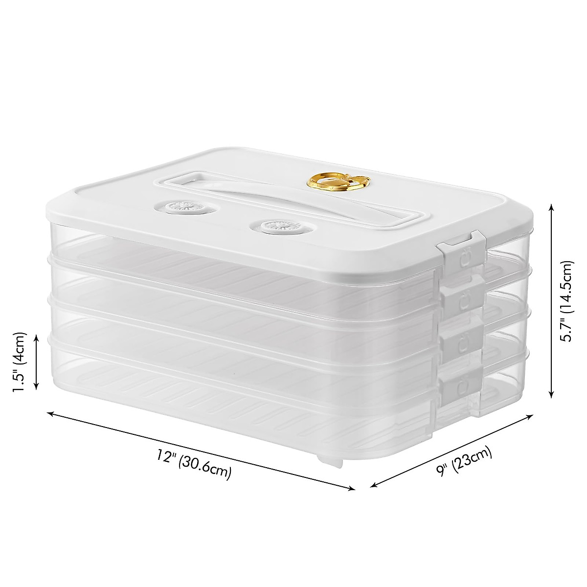 Lunhoo 4 Layer Dumpling Box, Food Storage Containers with Lid and Handle, Stackable Biscuit Storage Box for Kitchen and Fridge (White Lid)