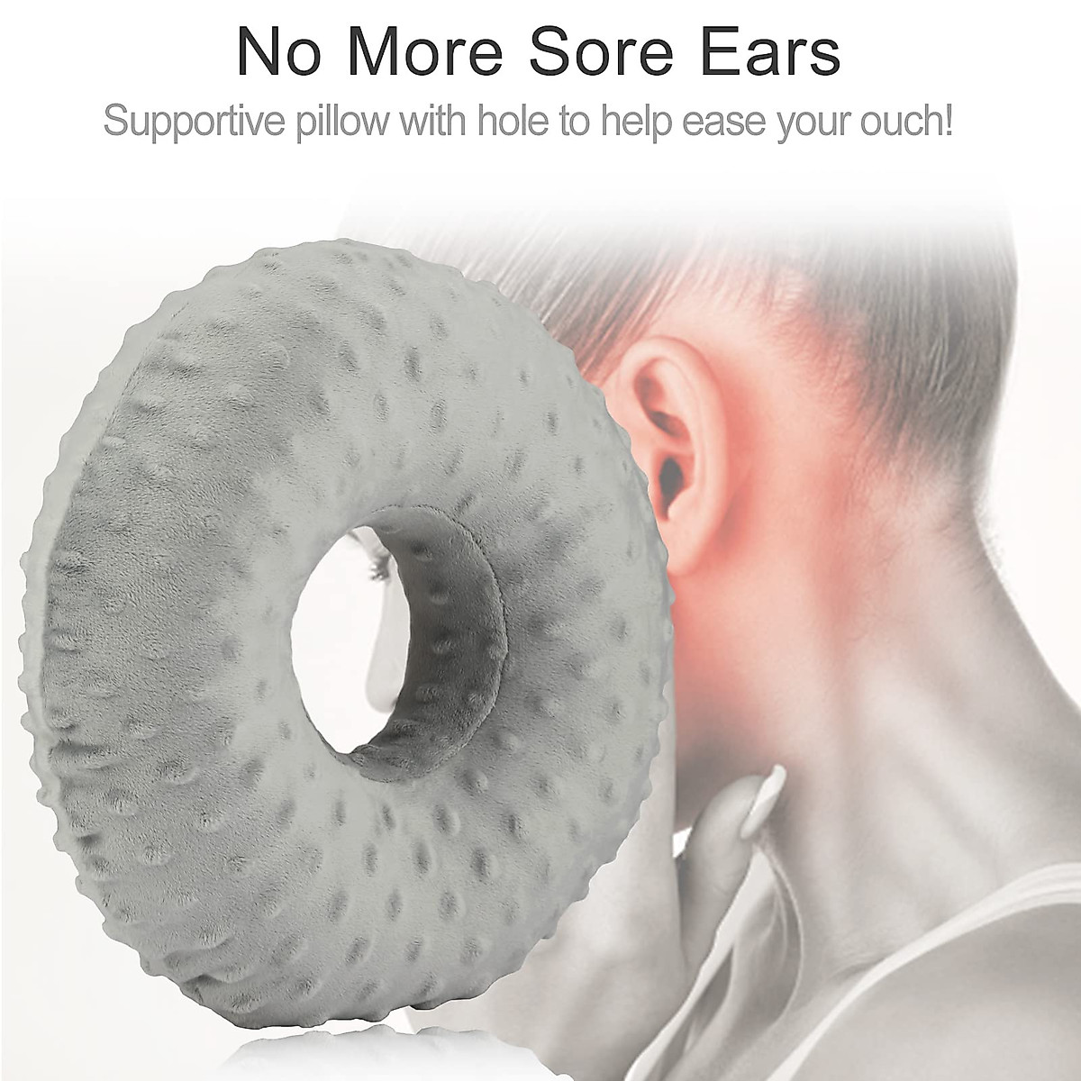 Heal n Hope Ear Piercing Pillow for Side Sleepers with Ear Hole for Ear Pain CNH, Piercing, Pain Relief Side Sleeping Pillow, Pressure Sore, Donut Pillow Ear Guard Minky Dot Light Gray