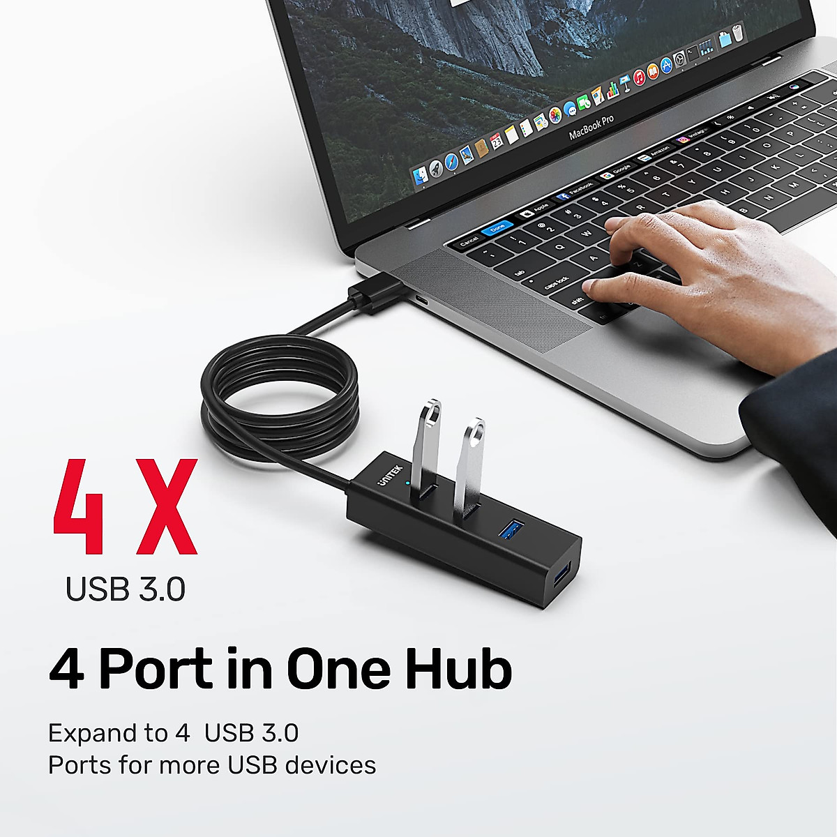 Unitek 4-Port USB 3.0 Hub, 4 Ft Long Cable USB Extension Multiple Port Splitter with Micro USB Charging Port Compatible for Windows PC, Laptop,Flash Drive,Wireless Mouse Keyboard 1.2 M - Black