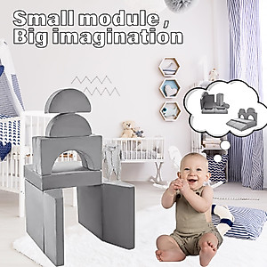 Modular Kids Play Couch for Playroom,10 in 1 Multifunctional Kids Foam Couch，Toddler Couch Building Fort,Child Sectional Sofa,Kids Sofa Couch for Toddler and Baby Playing,Boost Creativity,Gray