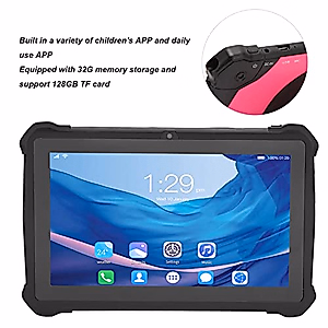 lennis Kids Tablet, 100‑240V Support 128GB TF Card 2GB 32GB Childrens Tablet 7in IPS HD Large Screen Dual Camera for Boys Girls (US Plug)