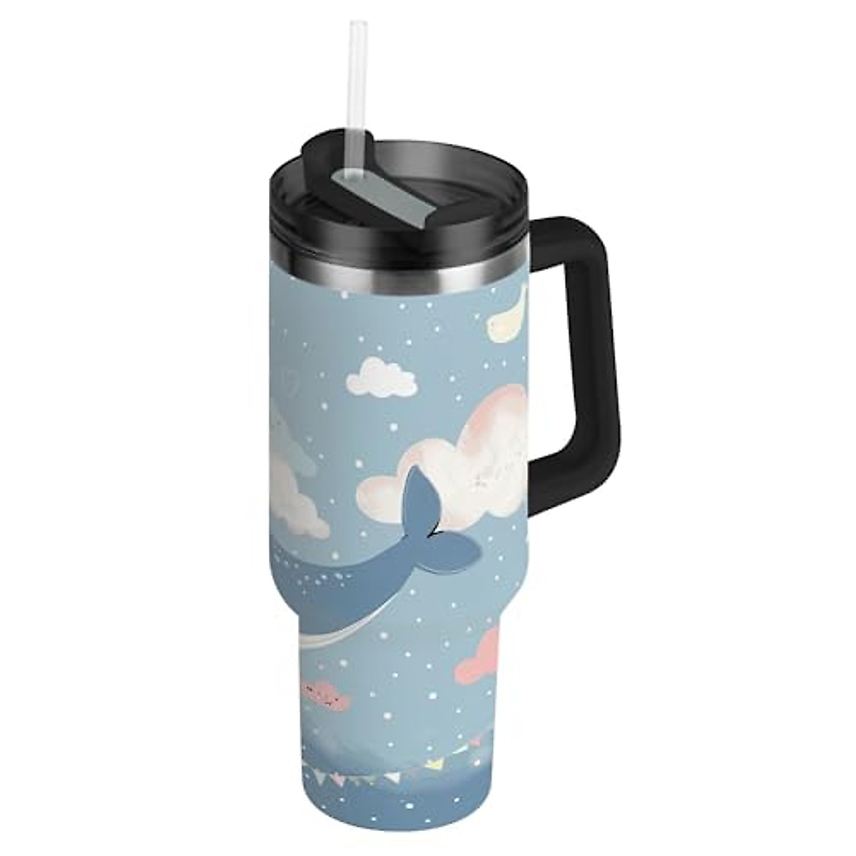 FRCSDIY Rainbow Whale Insulated Tumbler with Handle and Straw Lid,30oz Leakproof Stainless Steel Cup BPA-Free Water Bottle