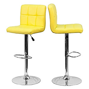 KLS14 Modern Design Barstools Hight Adjustable Seat Hydraulic 360-Degree Swivel Sturdy Steel Frame Padded Cushion Seat Dining Chair Bar Pub Stool Home Office Furniture - Set of 2 Yellow #1974