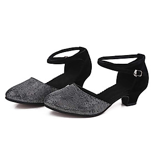 HROYL Womens & Girls Closed Toe Glitter Synthetic Evening Wedding Tango Ballroom Modern Rubber Heel Latin Dance Shoes,DY117-3.5-Black,US8