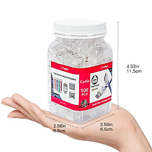 EZYUMM 100 Pieces RJ45 Cat6a Pass Through Connectors Gold Plated Cat 6a Bold Connector for Thick 23 AWG Cables