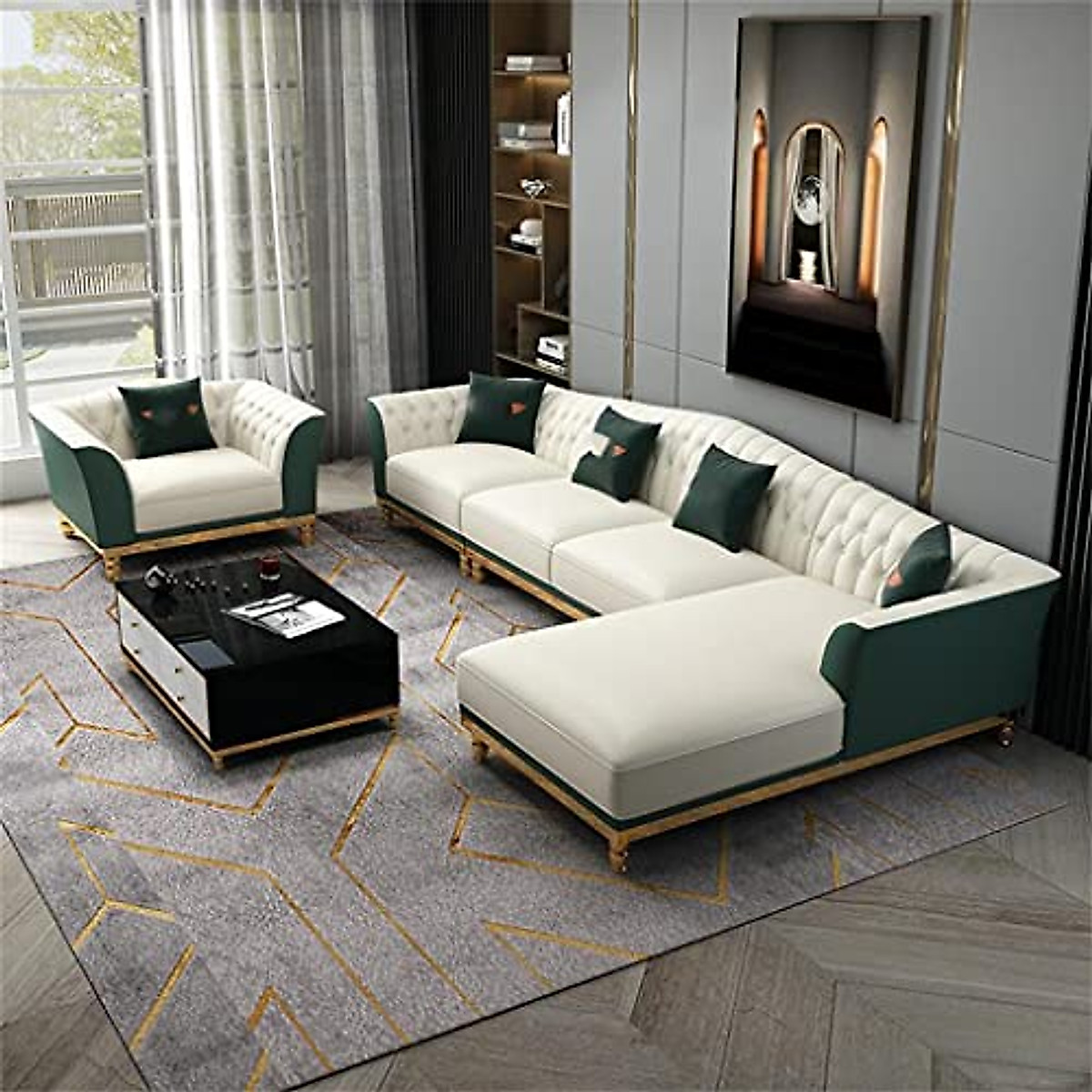 SXNBH Sofa Postmodern Living Room Corner Combination Size Apartment Villa Leather Sofa