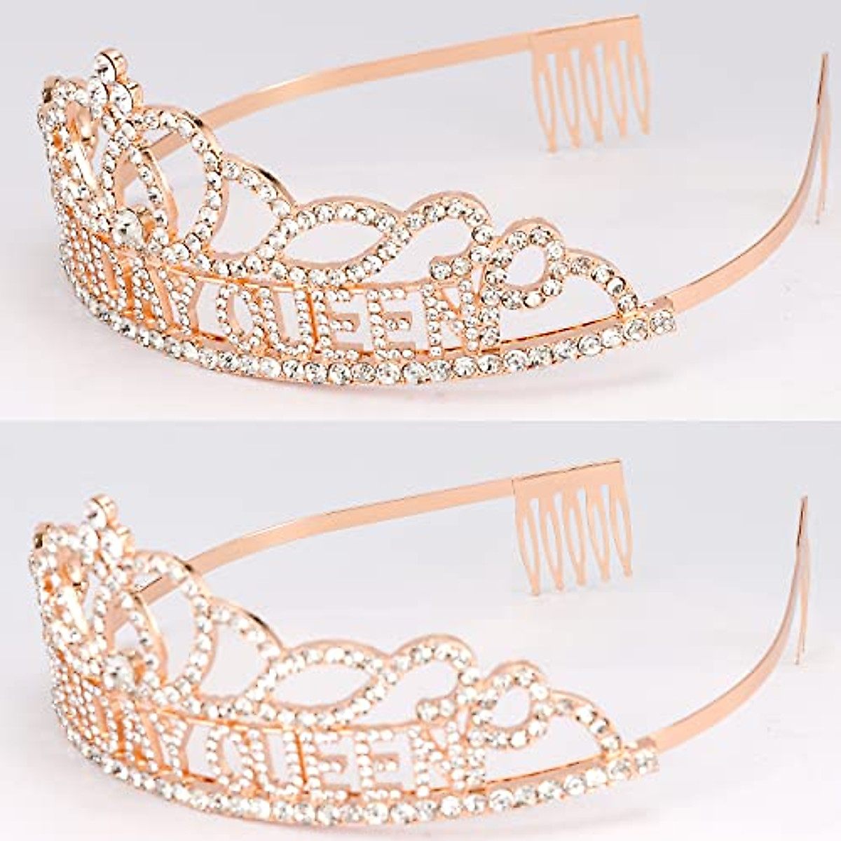 CAVETEE Rose Gold Birthday Crowns for Women Birthday Queen Sash and Tiara for Women Rose Gold Birthday Party Decorations for Women Birthday Sash and Crown for Women