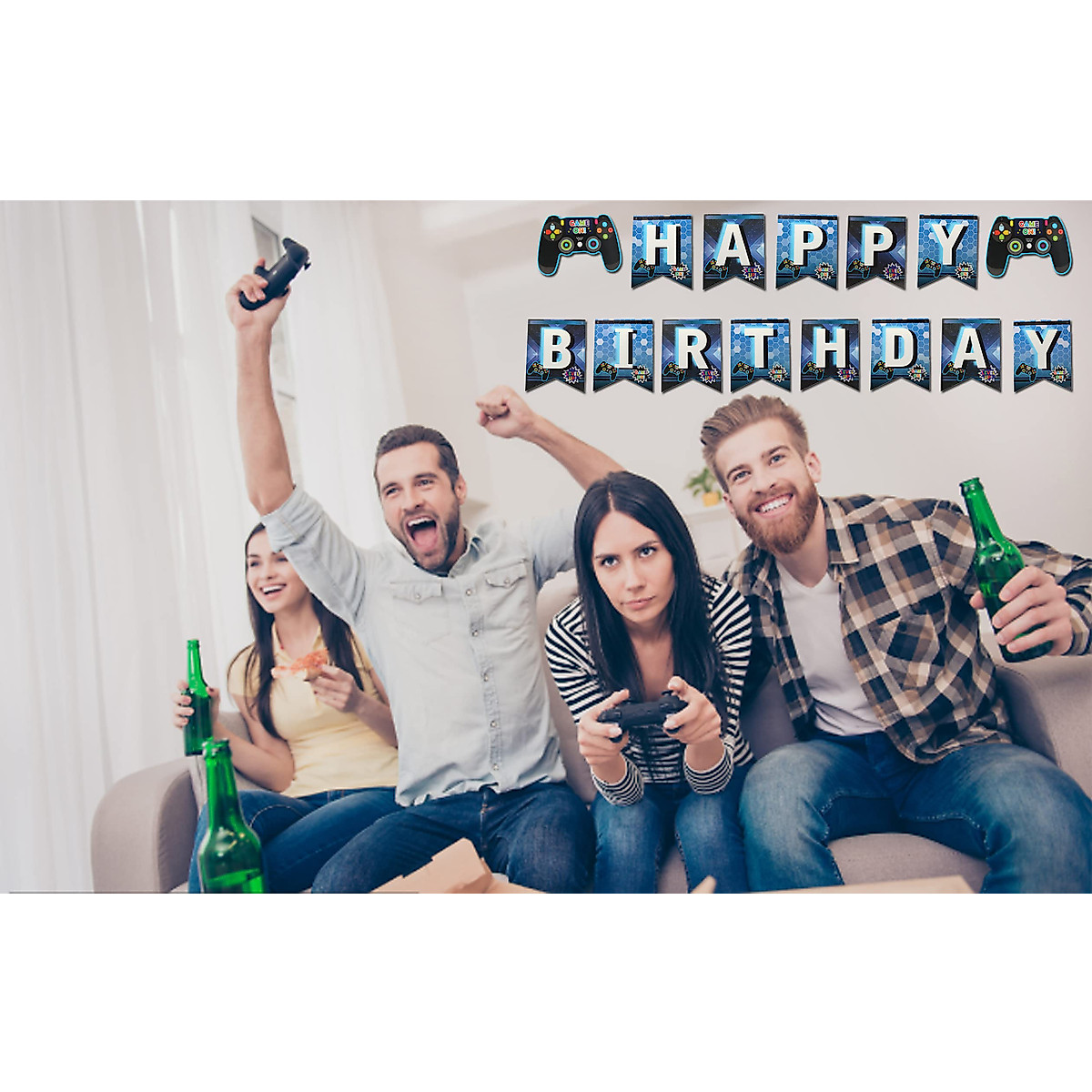 Video Game Happy Birthday banner (Blue) Gaming Theme Party Happy Birthday for Boys children Player Game theme Party Decoration