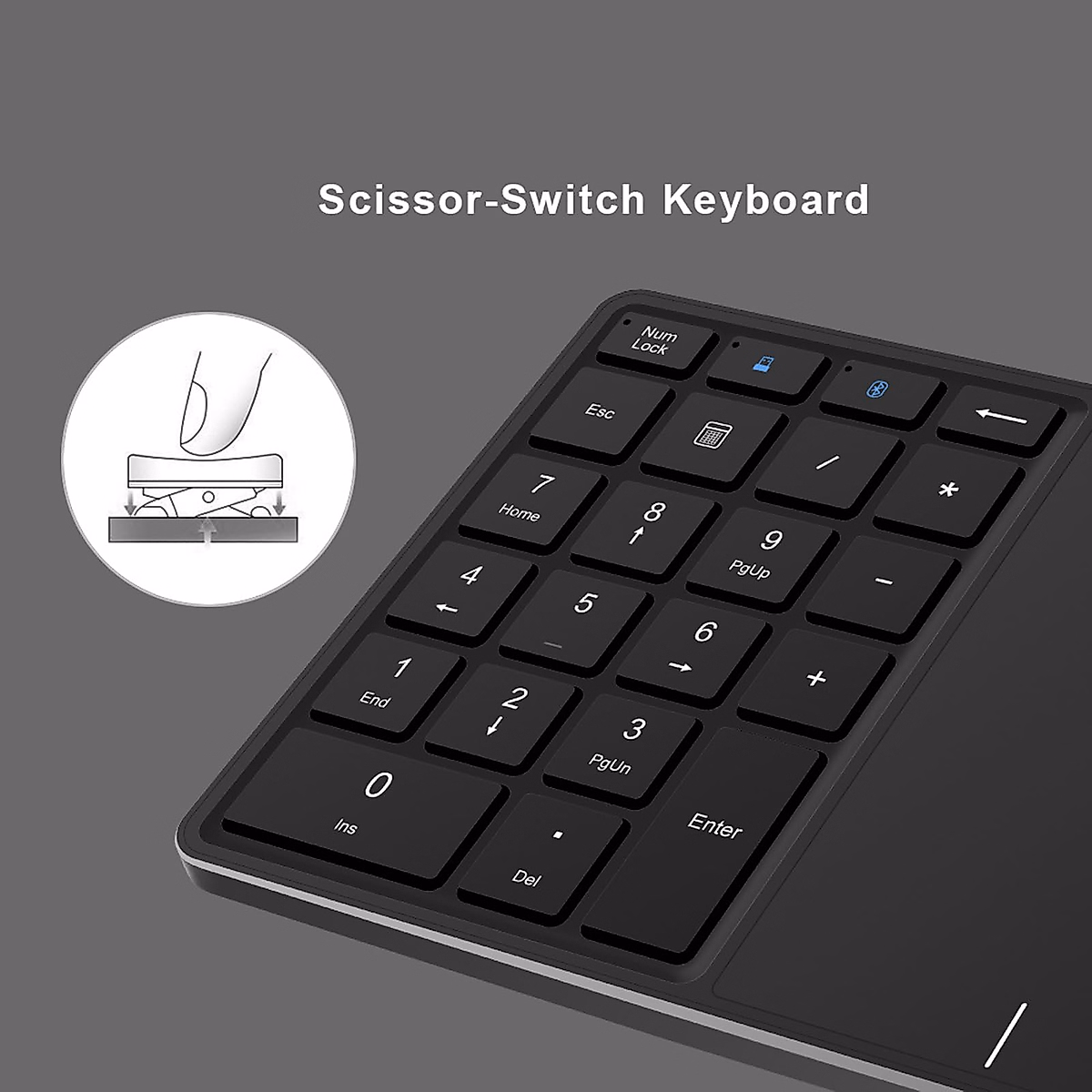 Sanpyl Numeric Keypad, 2.4G Bluetooth Number Pad Type C Numpad Keypad with Touchpad, Bluetooth 2.4G Dual Mode Laptop Keypad, for PC Desktop, Laptop, Notebook Computer(Grey)