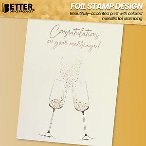 Better Office Products Wedding Congratulations Card with Metallic Gold & Silver Foil, Gold Shimmer Envelope, Classic 5 x 7 Inch Size, Heavy Textured Cardstock
