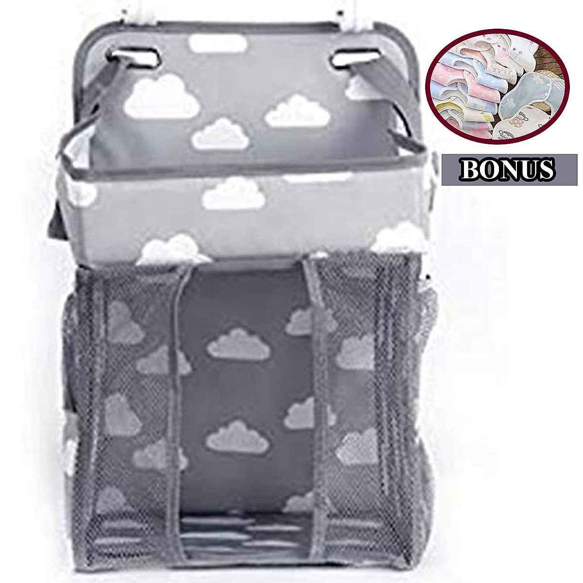 SC Printing World Hanging Diaper Caddy Organizer with Bibs Changing Table Diaper Stacker for Crib Storage, Playard and Nursery Organisation