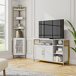 HITHOS Sideboard Buffet Cabinet, Gold Storage Cabinet with Doors and Adjustable Shelves, Modern Coffee Bar Cabinet Accent Cabinet for Kitchen, Dining Room, Living Room, Entryway, Gold/White