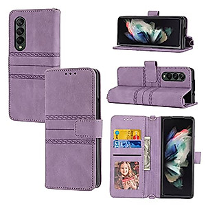 Wallet Case for Samsung Galaxy Z Fold 3, PU Leather Flip Folio Cover with Card Slots Magnetic Closure and Kickstand TPU Protective Phone Cases,Purple