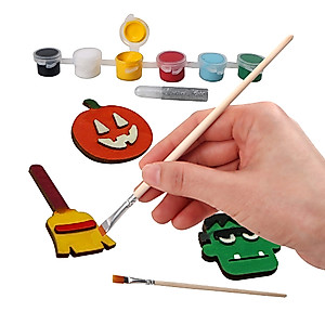 JOYIN 12 Pcs Halloween Wooden Magnet Creativity Arts & Crafts Painting Kit for Kids, Decorate Your Own Painting Gift, Family Activity Project Birthday Gift Favors for Boys Girls